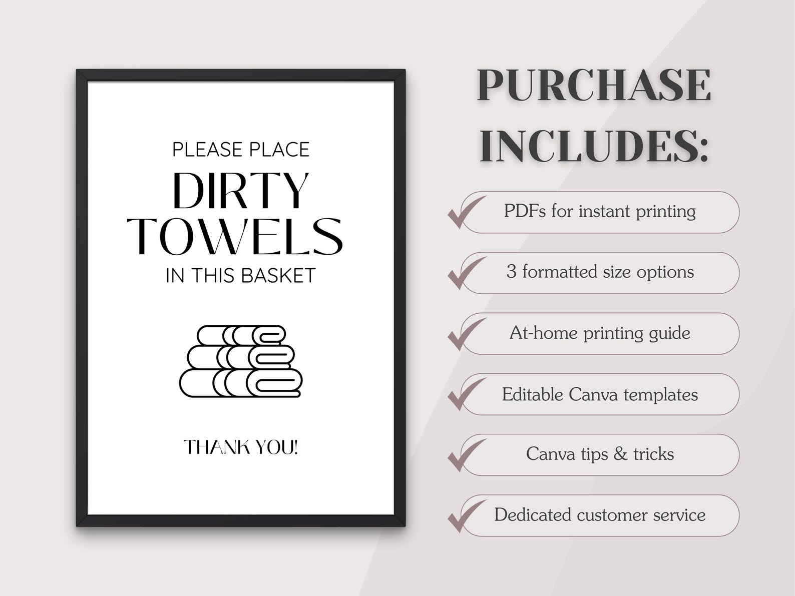 Dirty Towels Go Here Sign Airbnb; Place Used Towels in Basket; Laundry ...