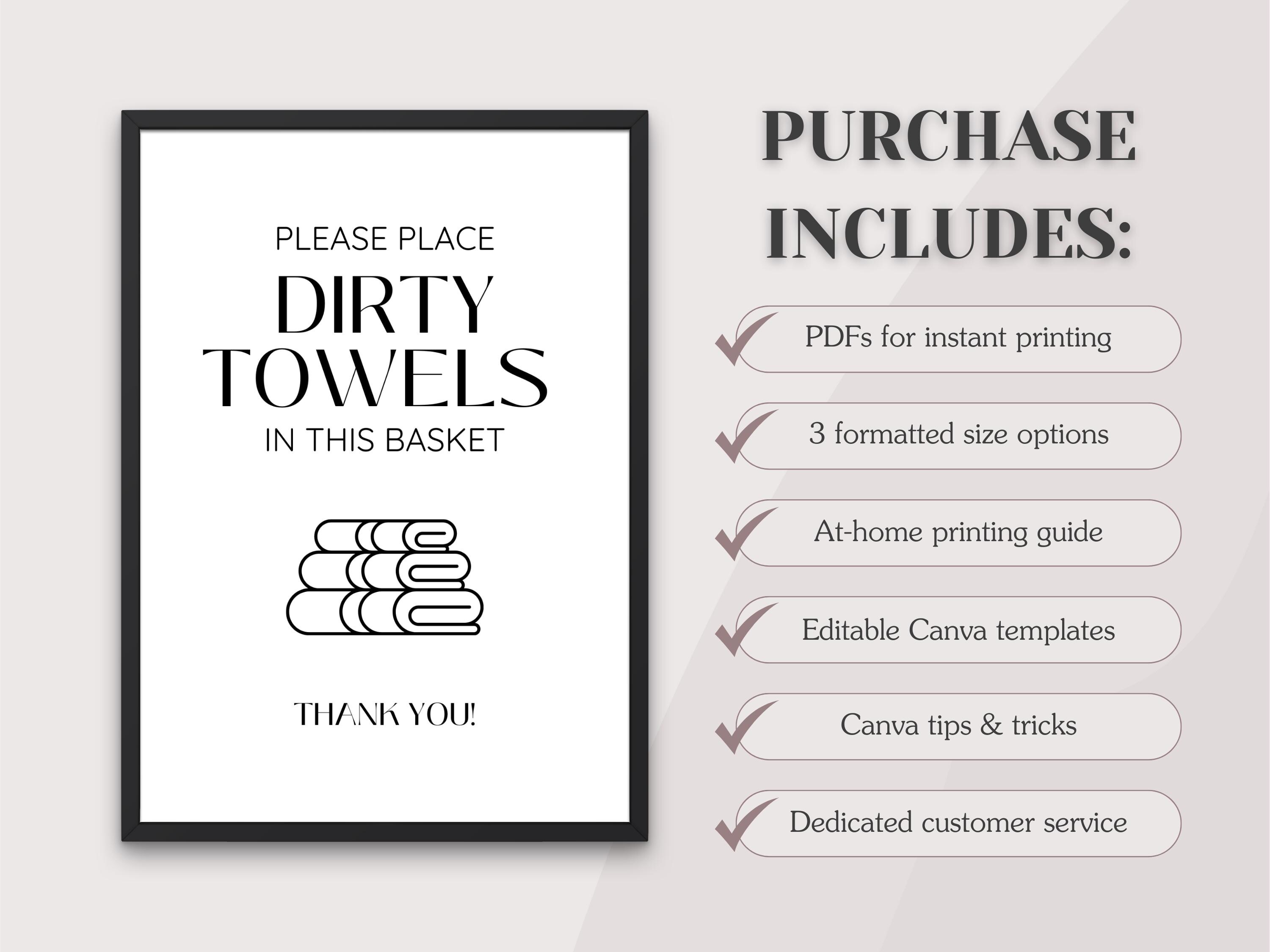 Dirty Towels Go Here Sign Airbnb; Place Used Towels in Basket; Laundry ...