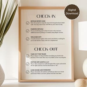 Check-in & Check-out Instructions Sign for Airbnb or VRBO; Customizable ...