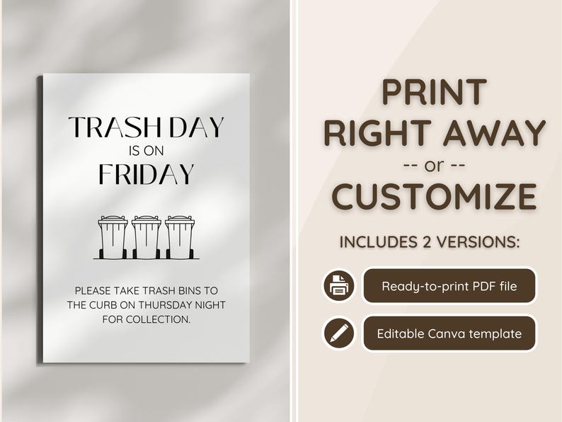 Trash Day is Friday Sign; Editable Canva Template; Garbage, Recycling ...