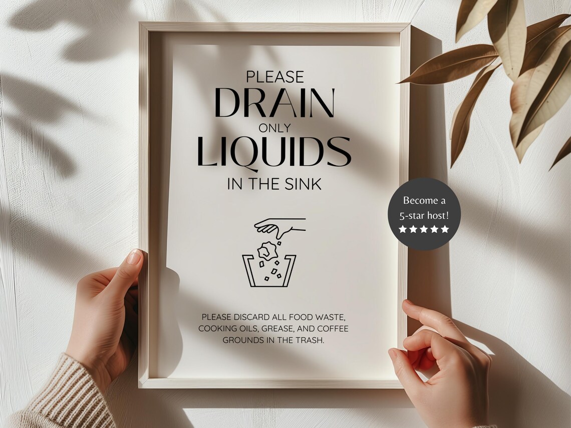 Drain Only Liquids Kitchen Sink Sign No Food in Sink Sign FULLY ...
