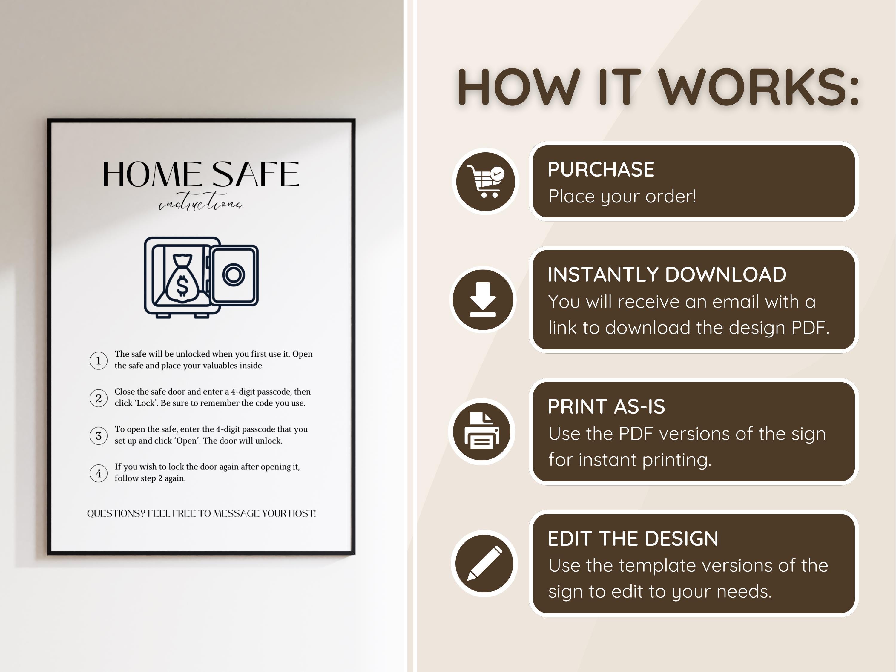Airbnb Home Safe Operating Guide Sign; Instructions for Locker System ...