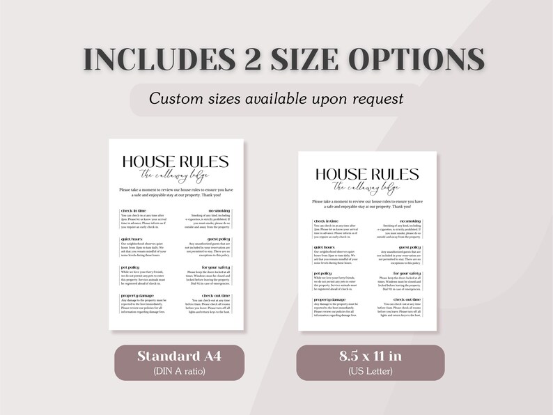 Minimalist House Rules Sign; Instructions and Rulebook for Short-term ...