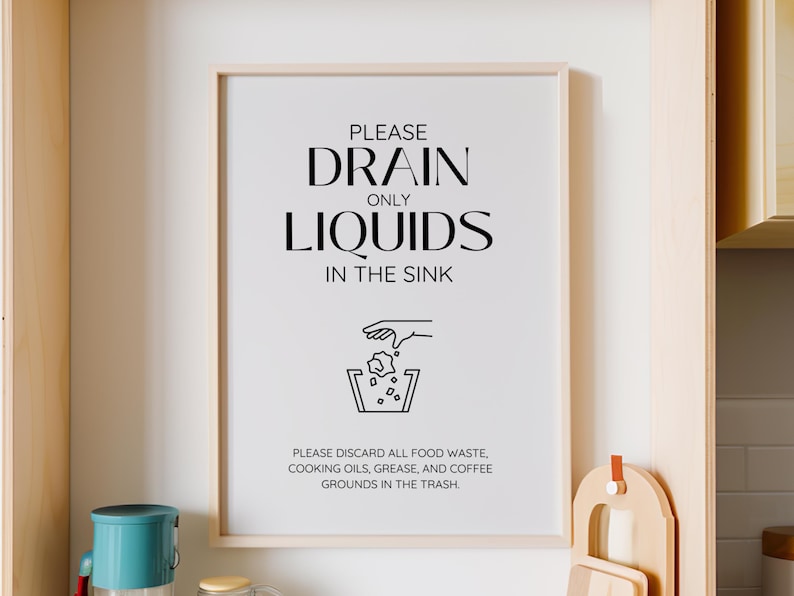 Drain Only Liquids Kitchen Sink Sign No Food in Sink Sign FULLY ...