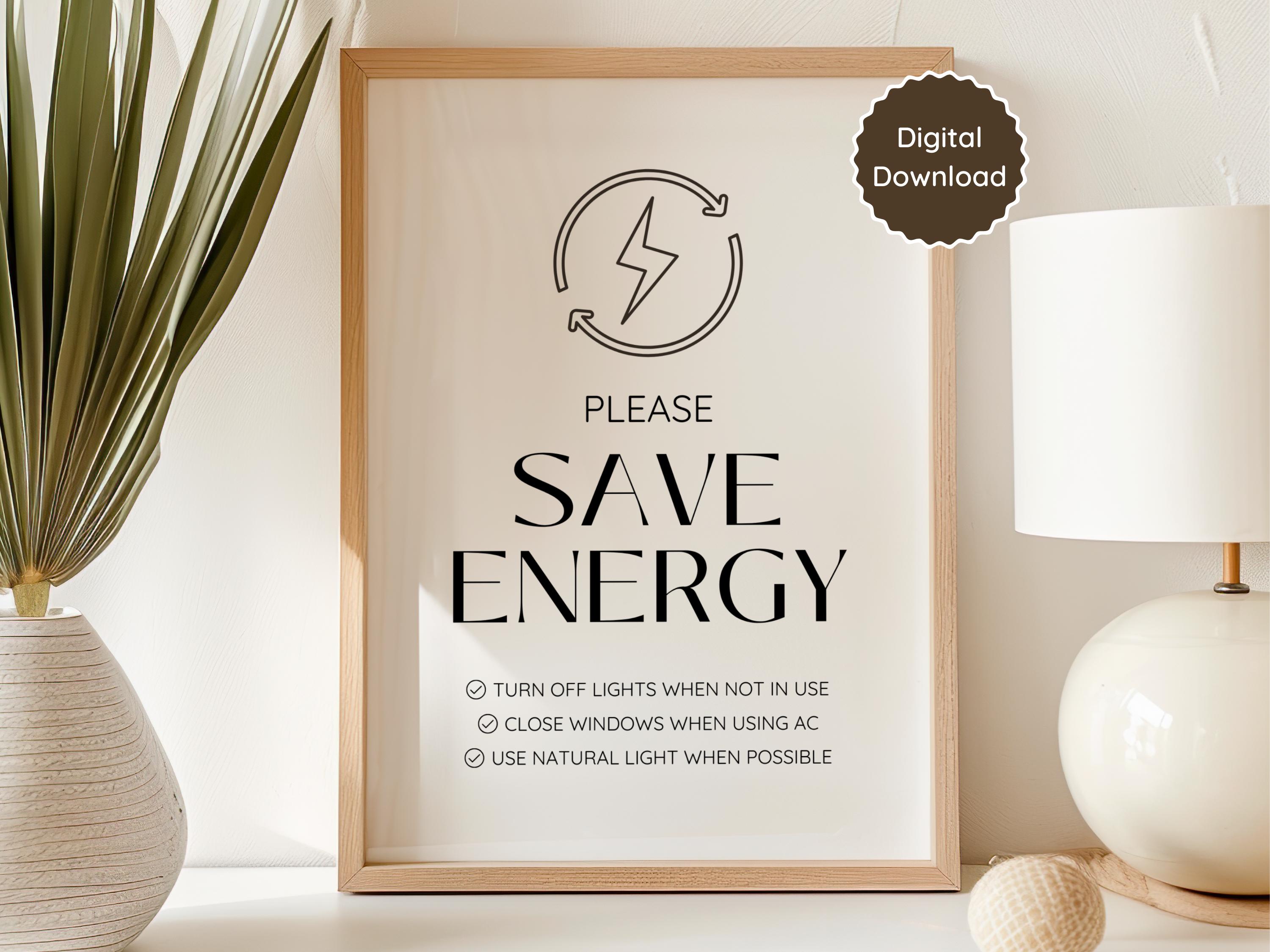 Save Energy Sign for Airbnb; Eco / Environmentally Friendly Rules and ...