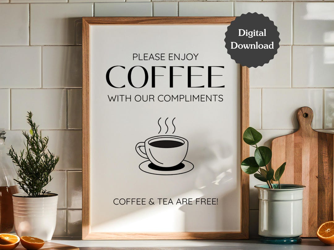 Complimentary Coffee and Tea Sign for Airbnb; Coffee Station Sign; Free ...