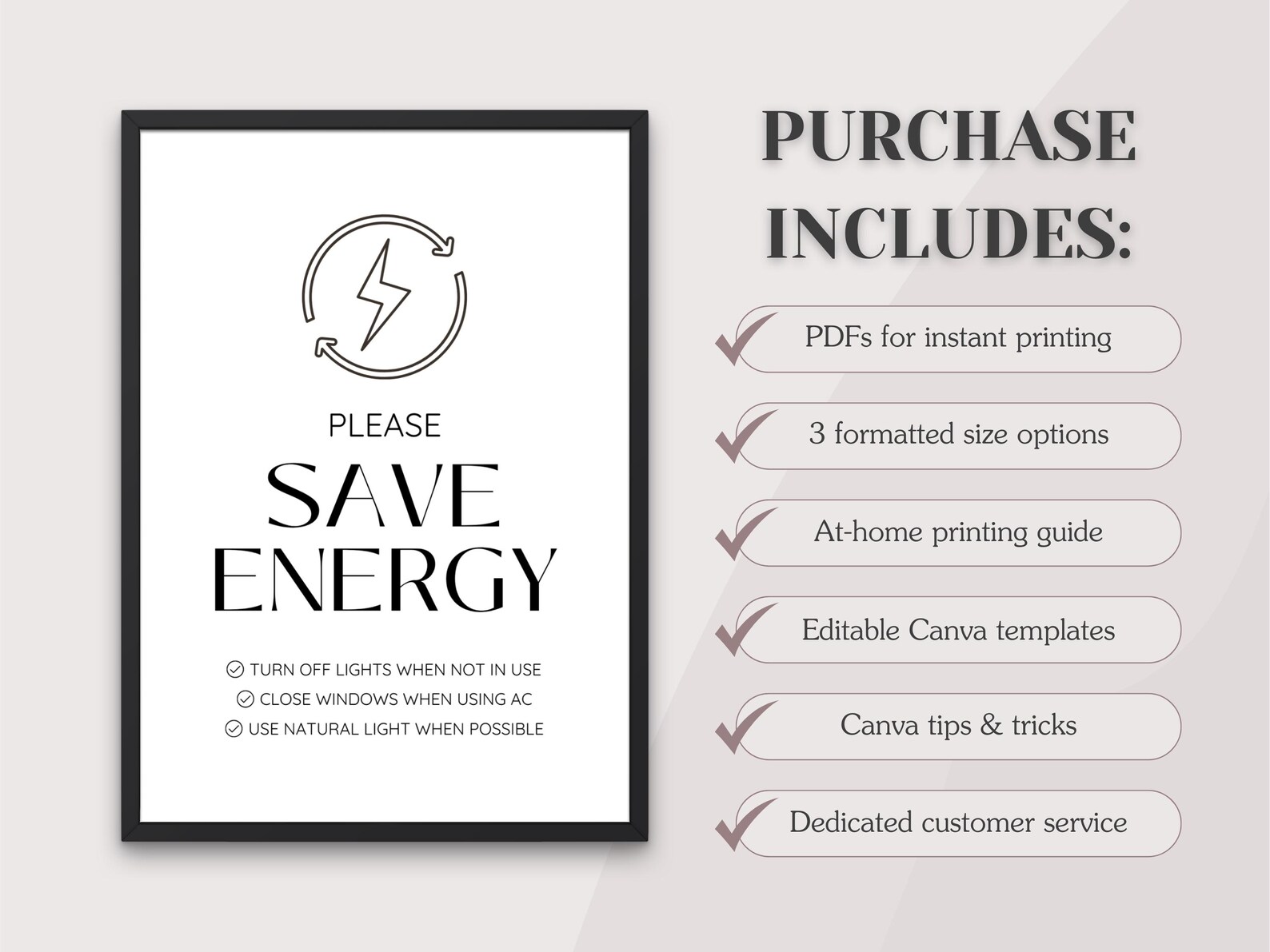 Save Energy Sign for Airbnb; Eco / Environmentally Friendly Rules and ...