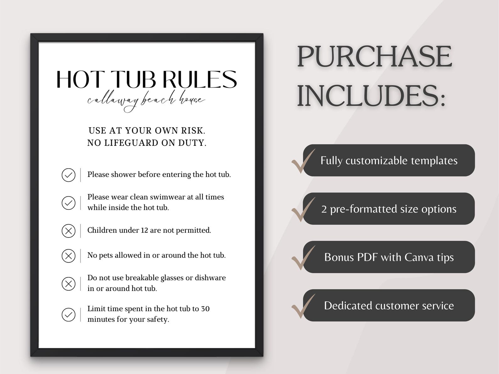 Hot Tub Rules & Safety Sign for Airbnb or VRBO Rental, FULLY ...