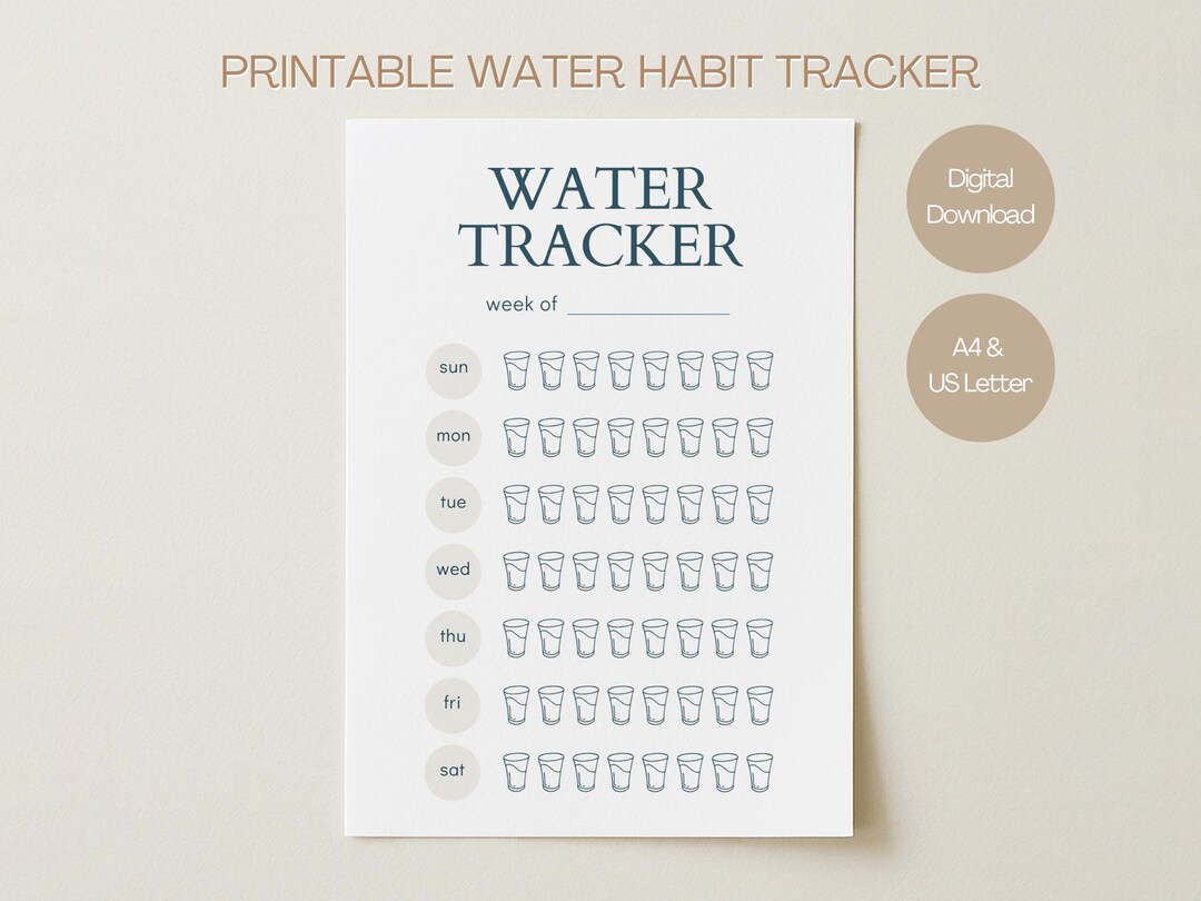 Printable Weekly Water Drinking Habit Tracker; New Years Resolution ...