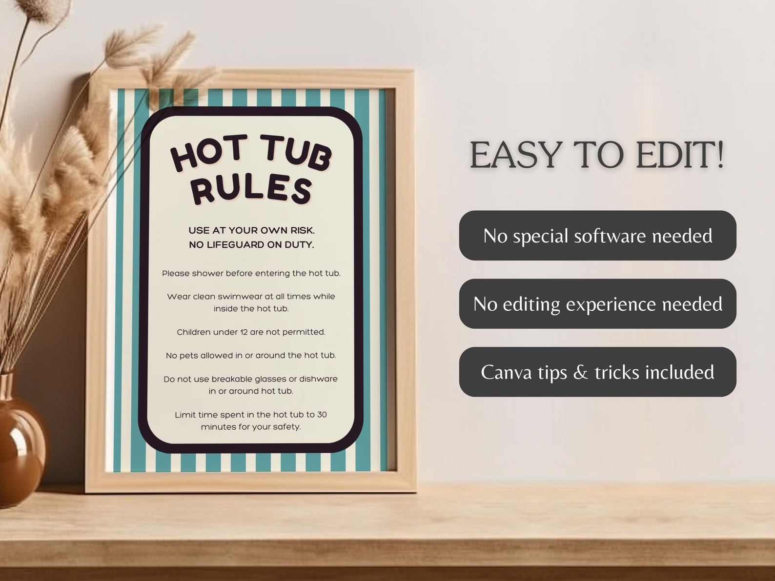 Hot Tub Rules & Safety Sign for Airbnb or VRBO; Customizable Canva ...