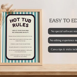 Hot Tub Rules & Safety Sign for Airbnb or VRBO; Customizable Canva ...