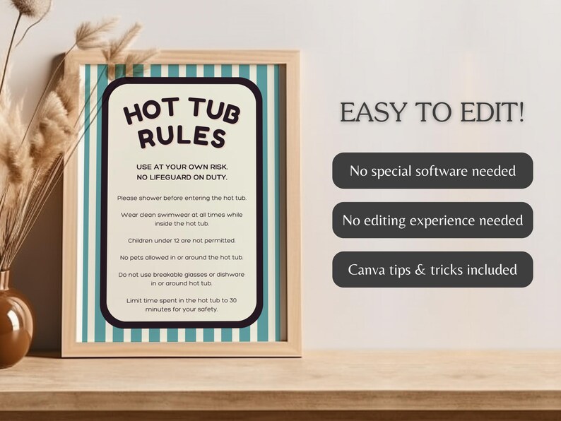 Hot Tub Rules & Safety Sign for Airbnb or VRBO; Customizable Canva ...