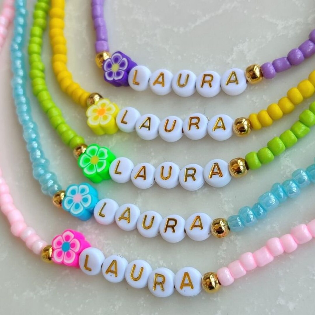 Personalized Beaded Name Necklace and Bracelet Set for Children - Etsy