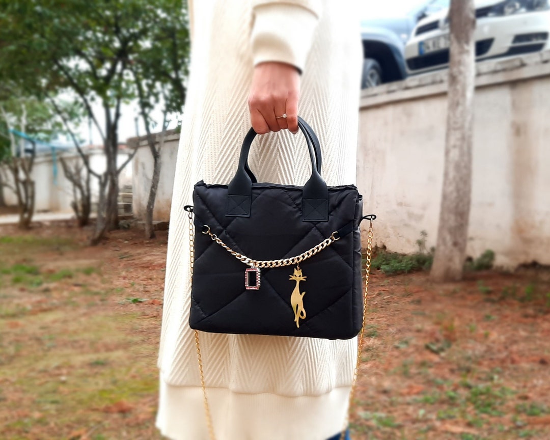 Handmade Quilted Shoulder Bag, Medium Quilted Puffy Bag, Square Quilted ...