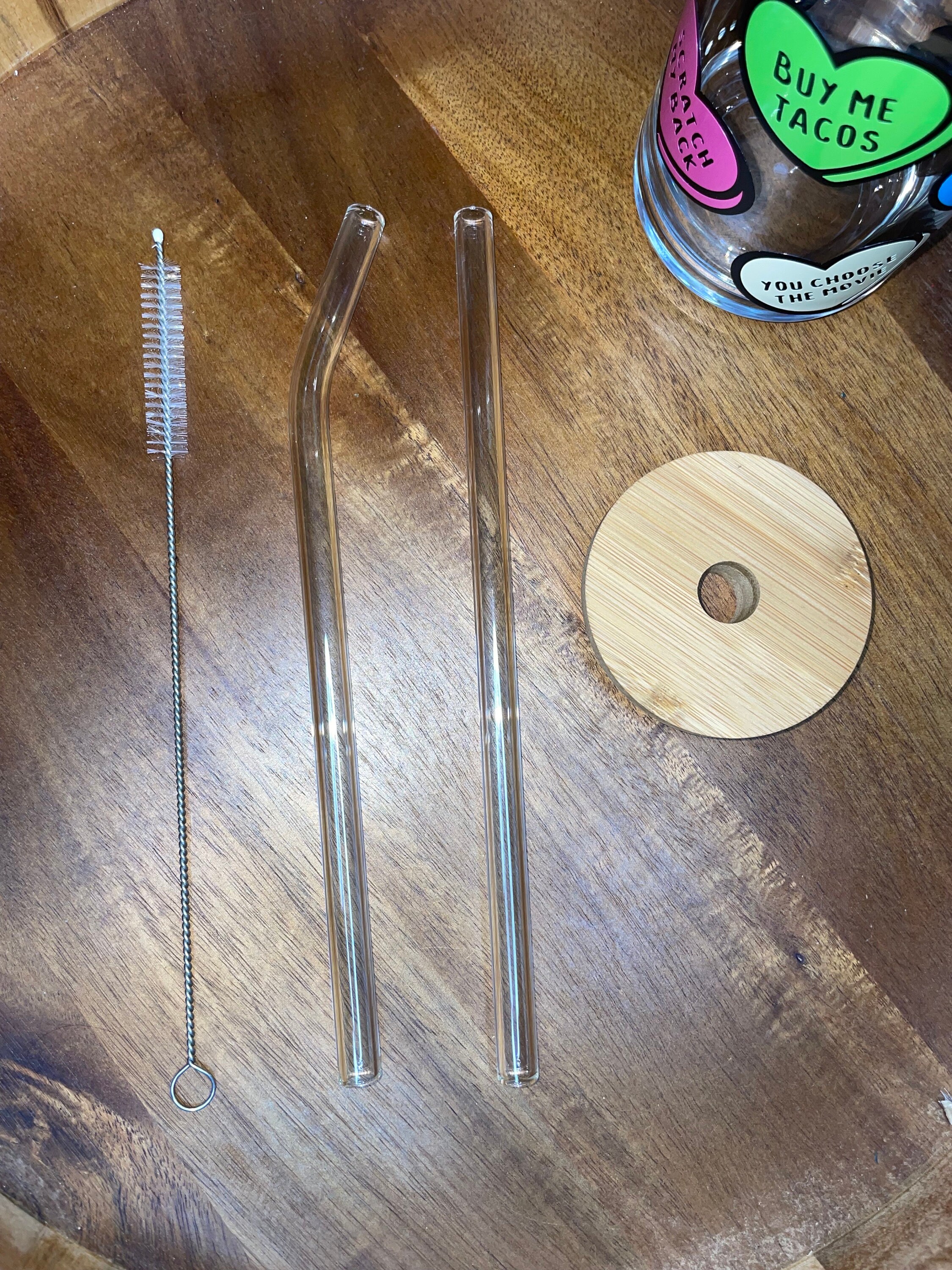 Bamboo Lid & Straw Set Bamboo Lid Glass Straw for Can - Etsy