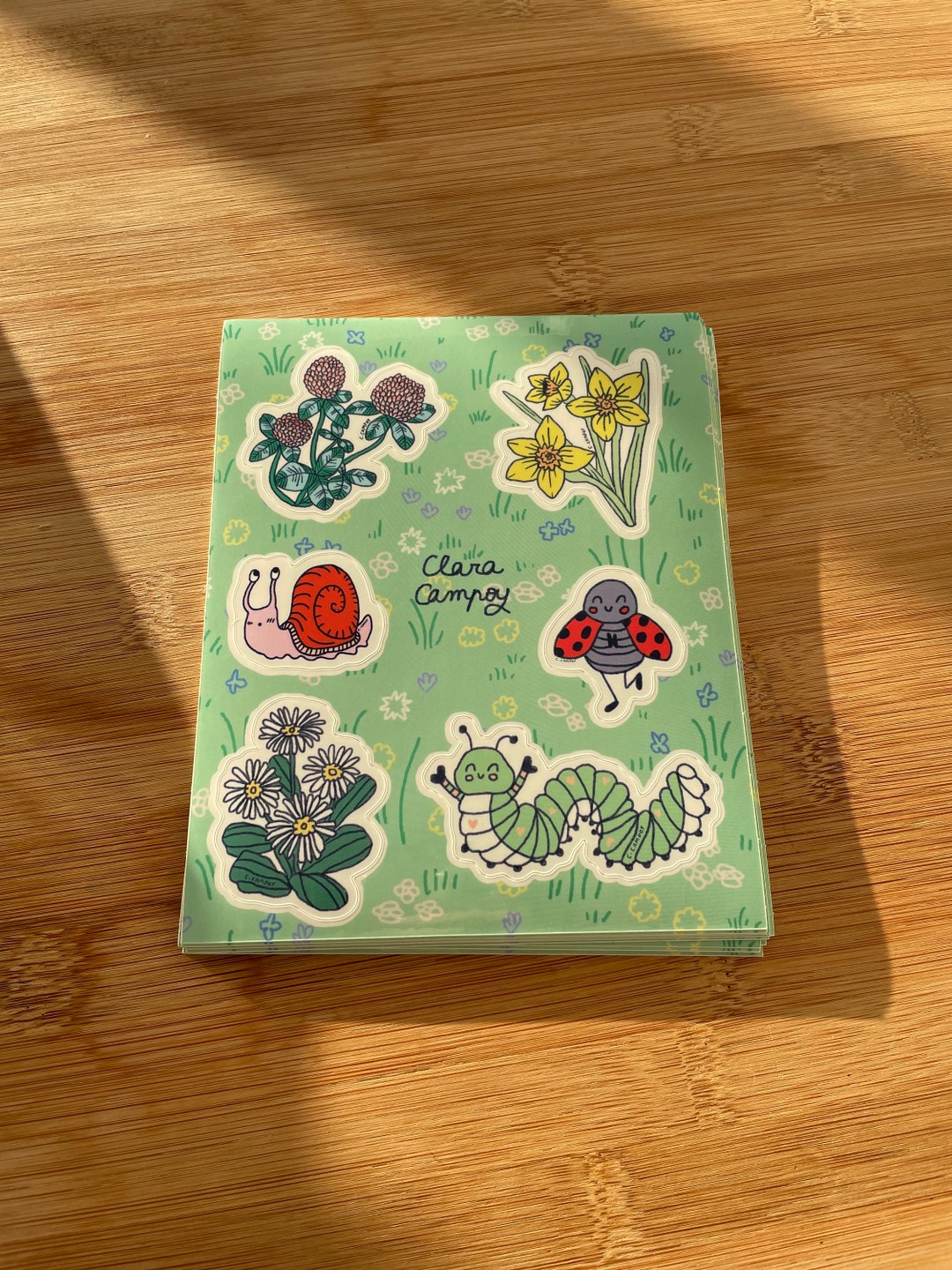 Spring Sticker Sheet 6 Stickers Illustration Spring Garden Bugs Flowers ...