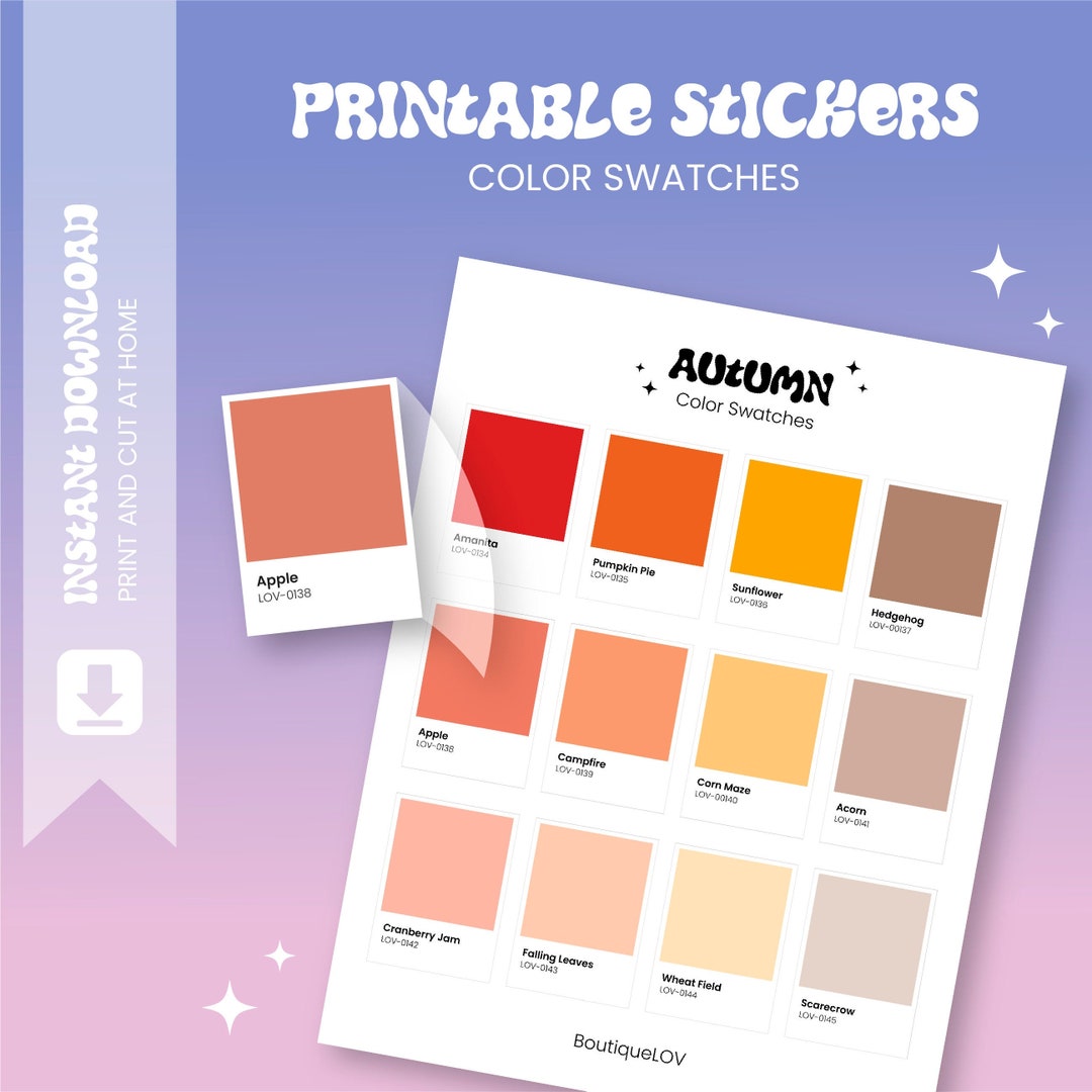 Printable Color Swatch Stickers, Autumn, Digital Stationery for Bullet ...