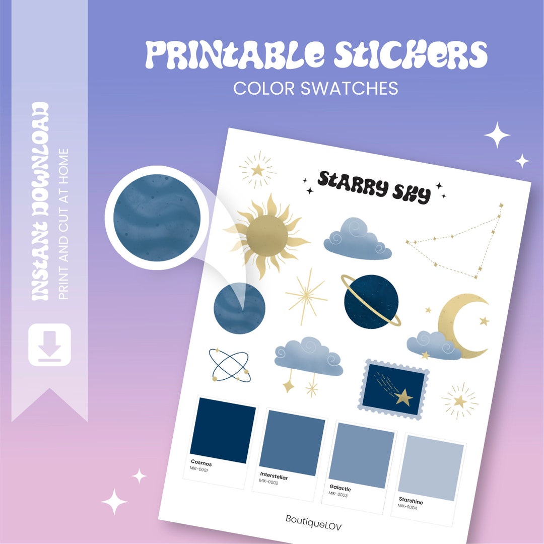 Starry Sky Digital Stickers, Printable Sticker Sheet, Instant Download ...