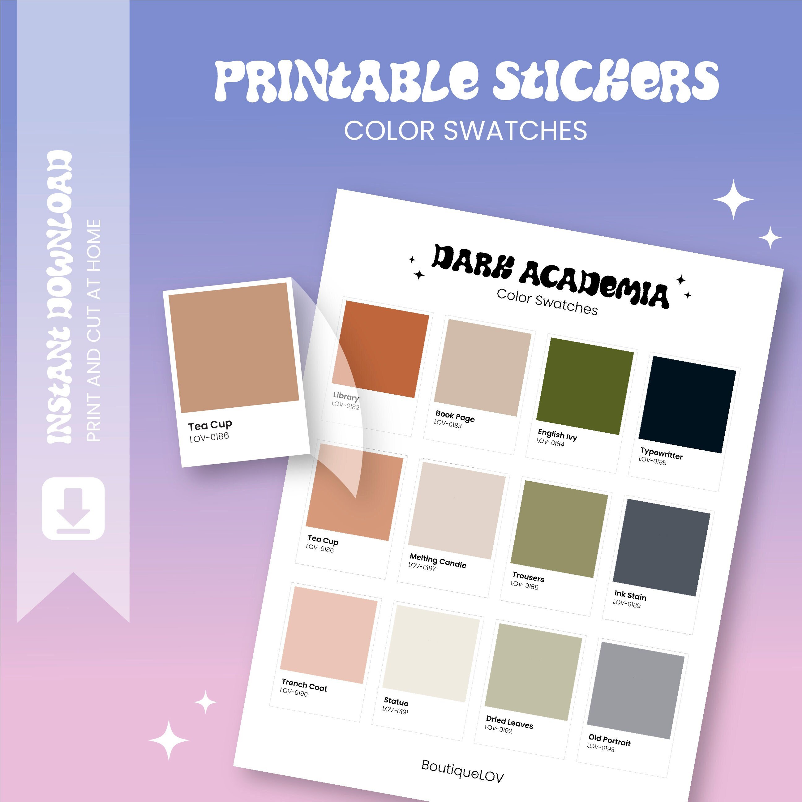 Printable Color Swatches Stickers Dark Academia Stickers - Etsy