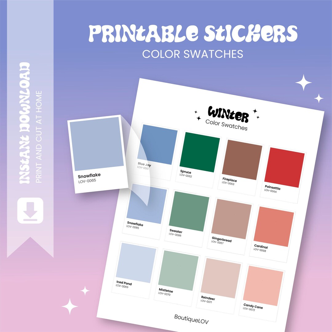 Printable Color Swatch Stickers, Winter, Christmas, Digital Stationery ...