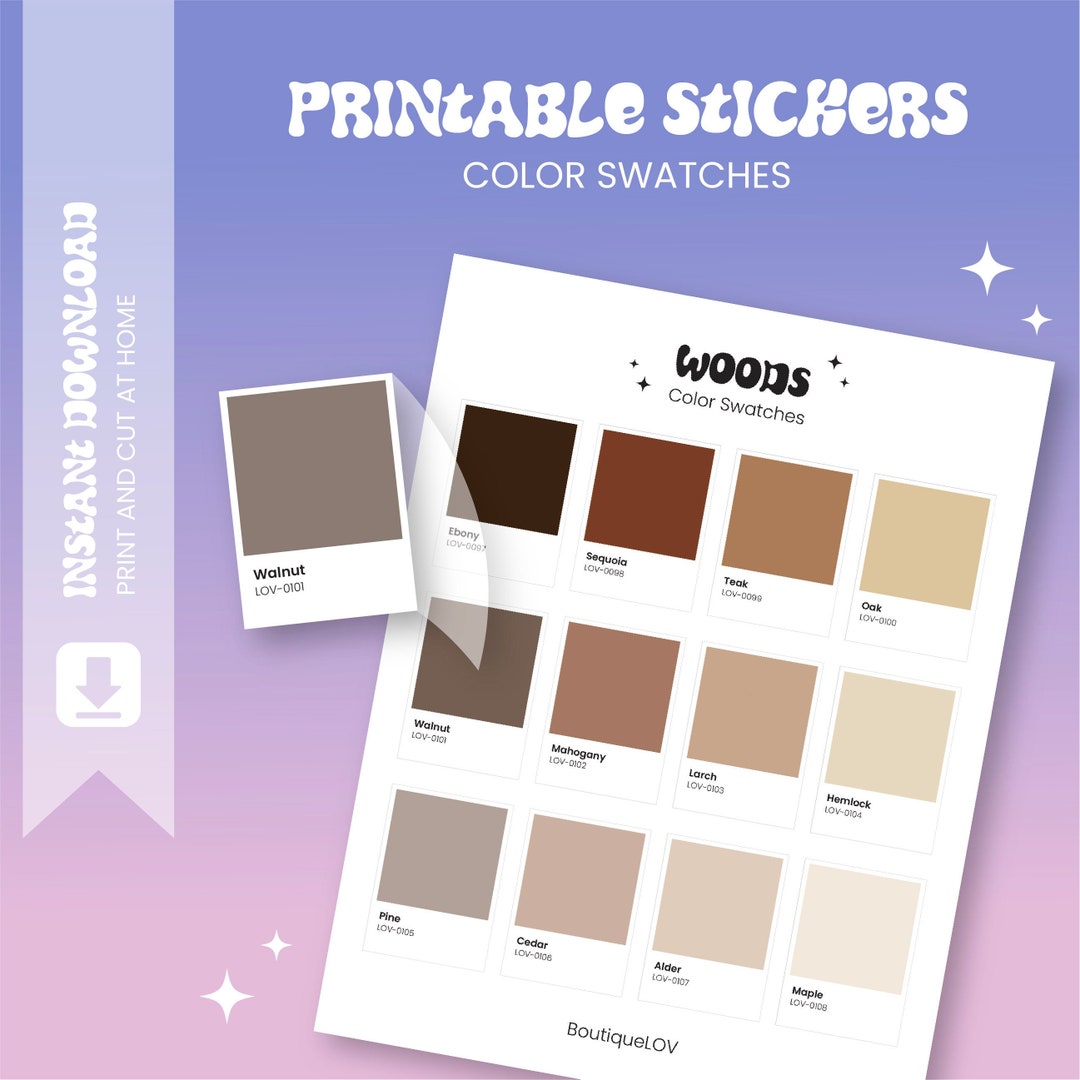 Woods Colors Digital Stickers, Printable Sticker Sheet, Instant ...