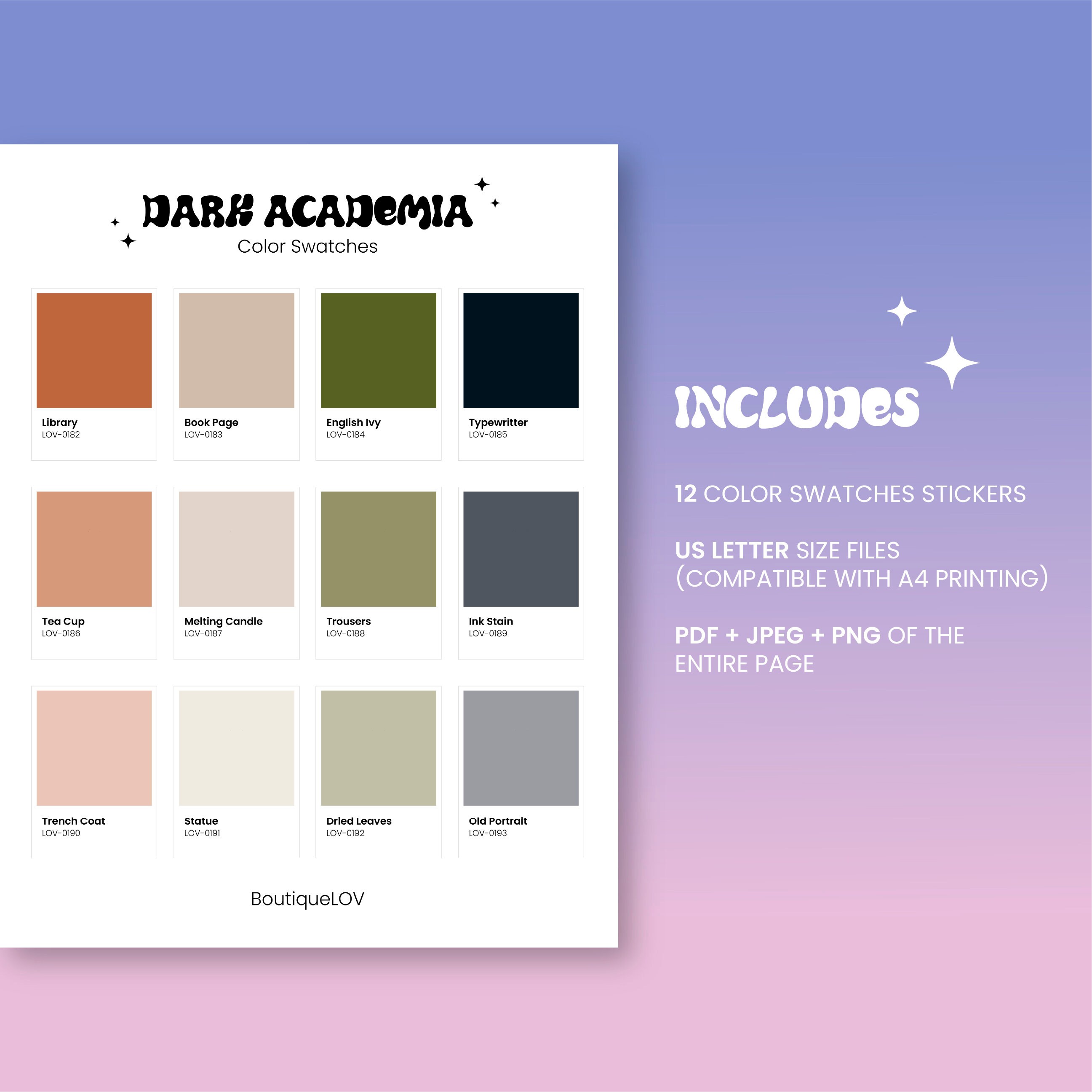 Printable Color Swatches Stickers Dark Academia Stickers - Etsy