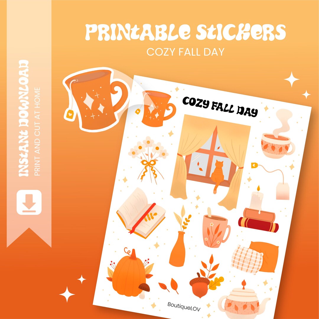 Cozy Fall Digital Stickers Printable Sticker Sheet Cute - Etsy