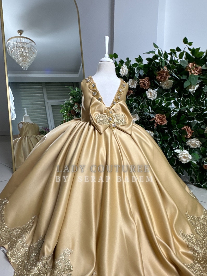 Gold Flower Girl Dress Birthday Wedding Party Holiday Bridesmaid Gold ...