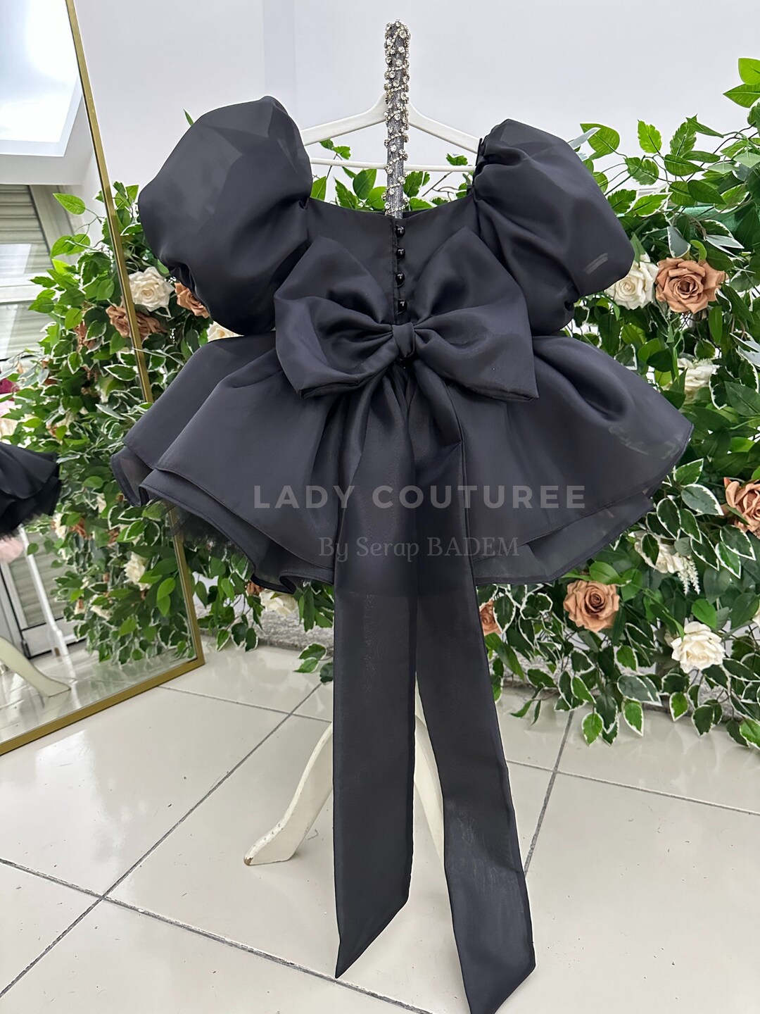 Flower Girl Black Dress, Puffy Sleeve, Knee Lenght, Tulle and Tutu ...