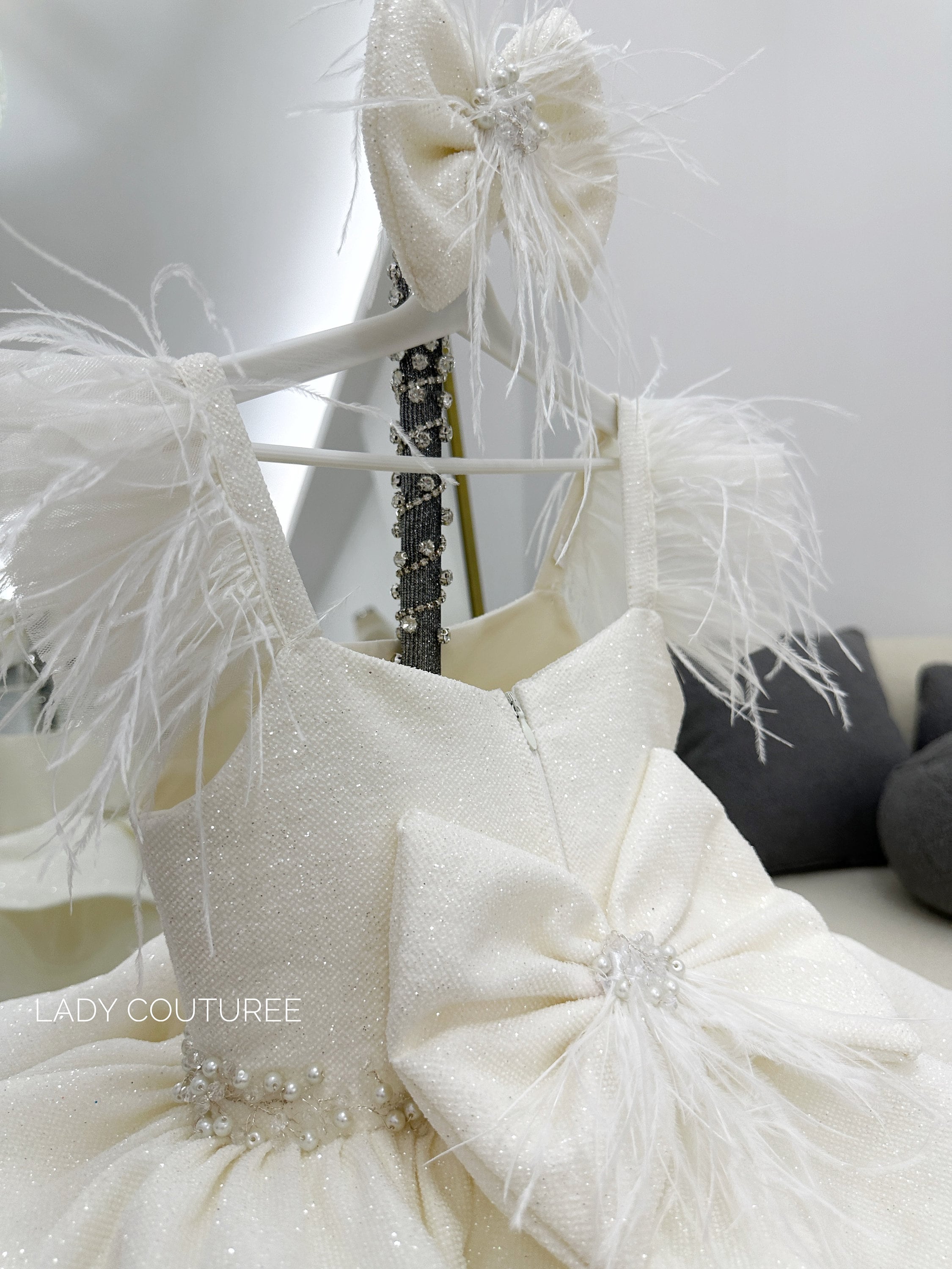 White Shiny Fabric and Ostrich Feather Detail Pageant Dress. - Etsy