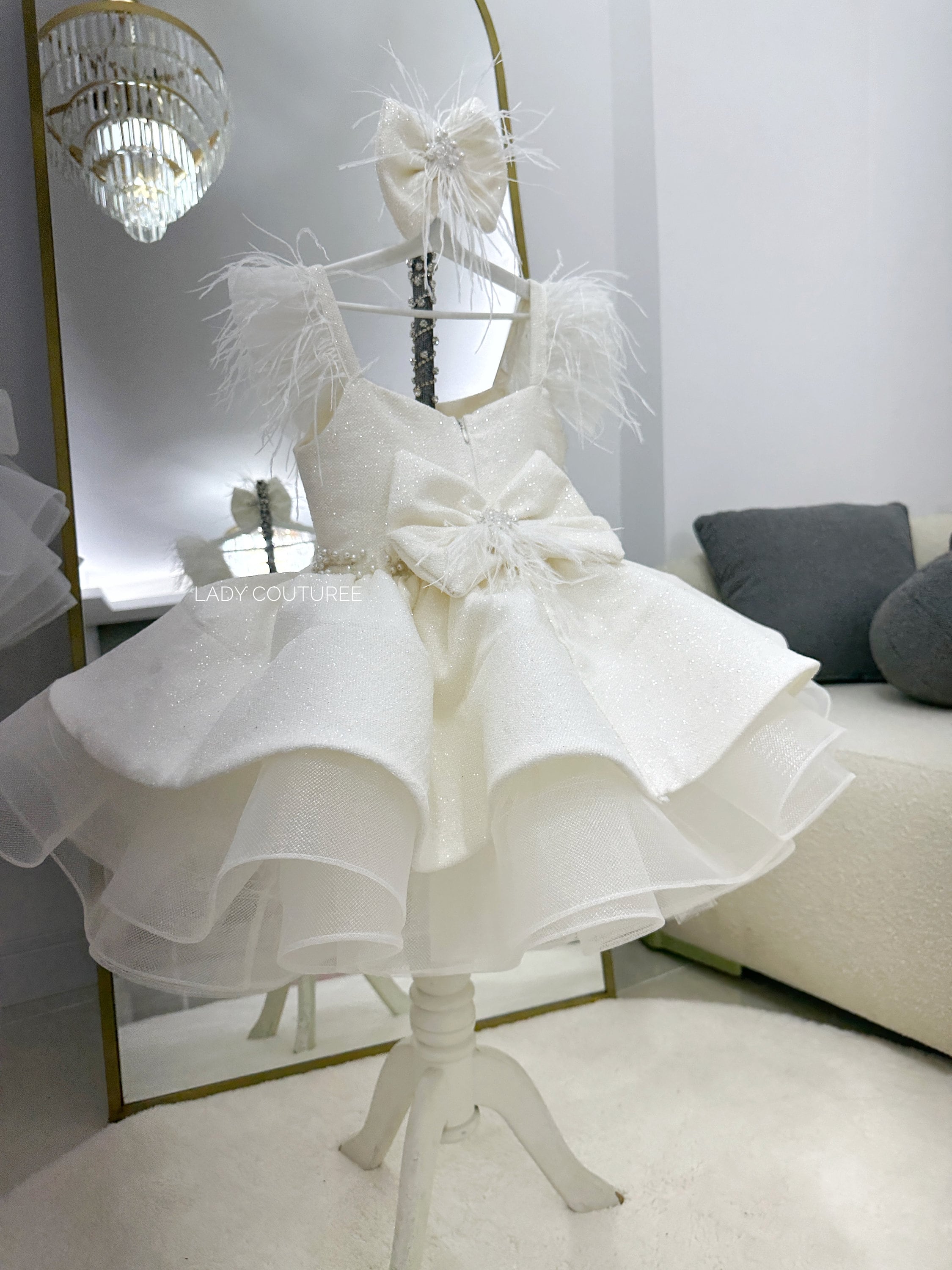 White Shiny Fabric and Ostrich Feather Detail Pageant Dress. - Etsy