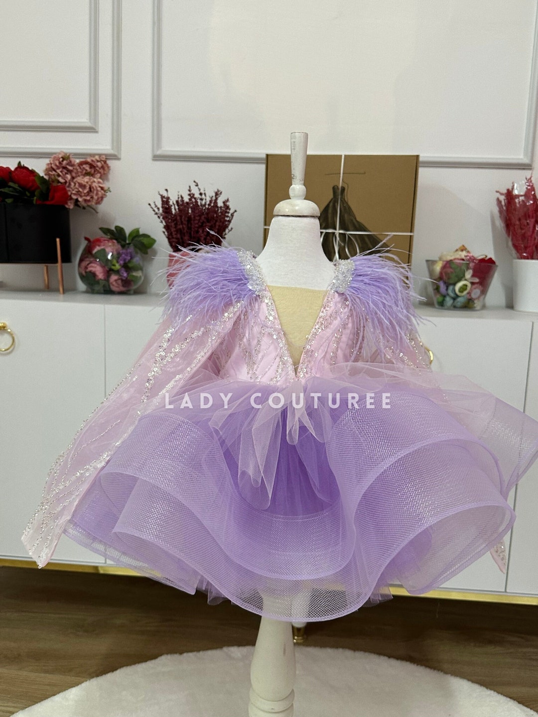 White Shiny Fabric and Ostrich Feather and Cloak Detail Pageant Dress ...