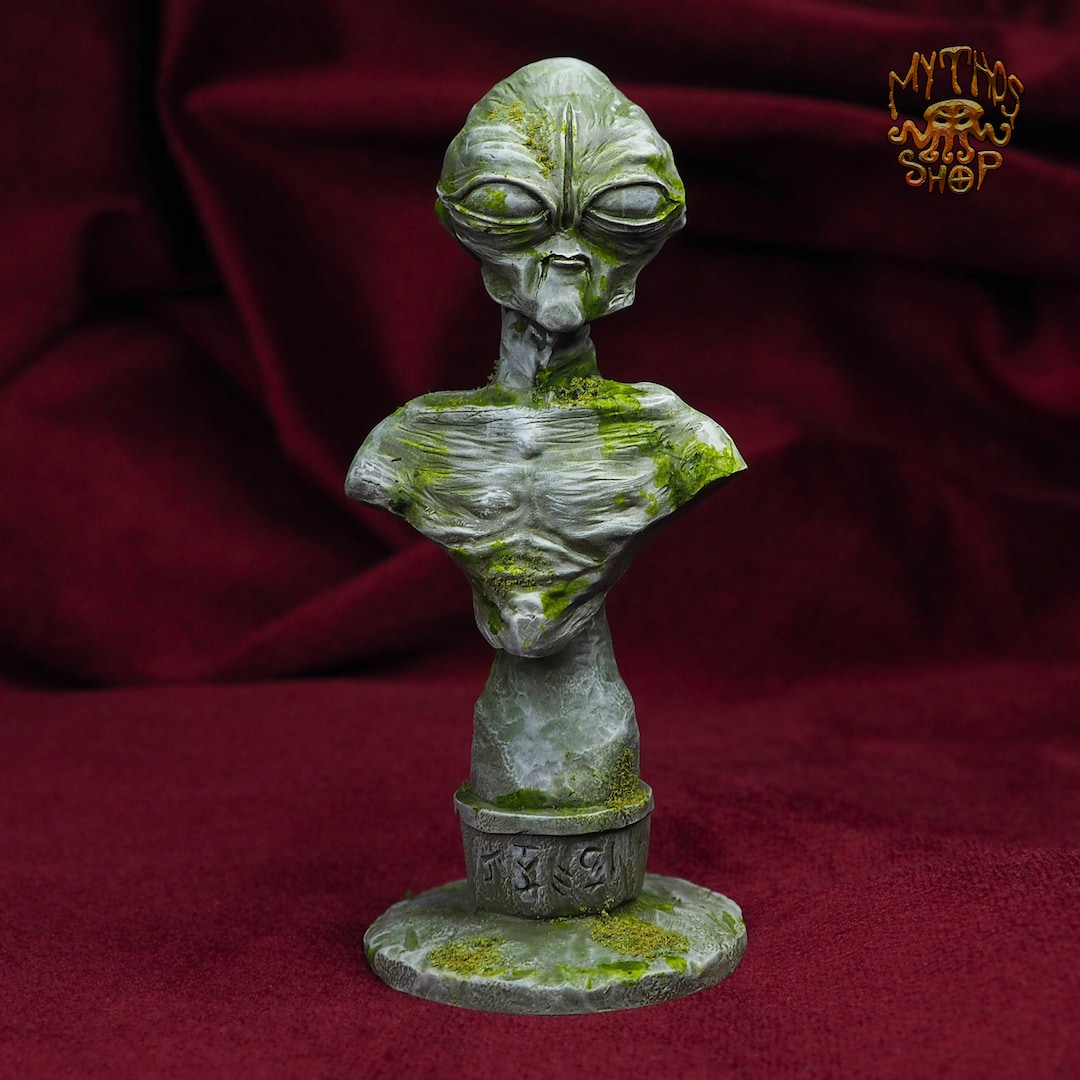 Alien Bust, Green Stone. Ancient Stone. Handmade Collectible Figures ...