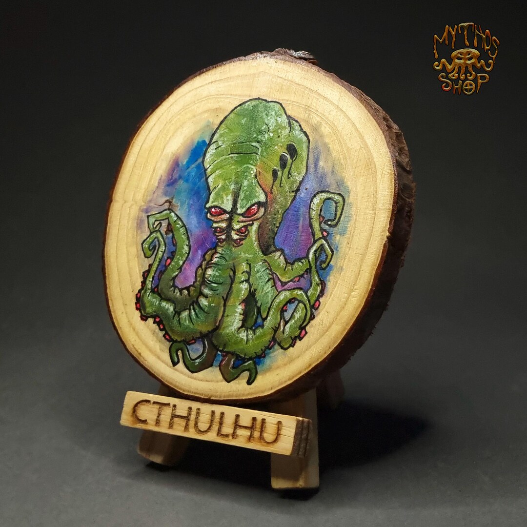 Hand Painted Cthulhu Wood Slice. H.p.lovecraft Cthulhu Mythos ...