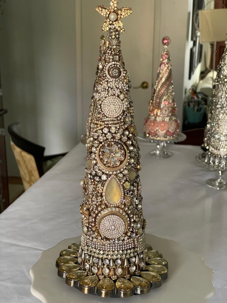 Gold Tone Rhinestone Encrusted Table Top Tree - Etsy