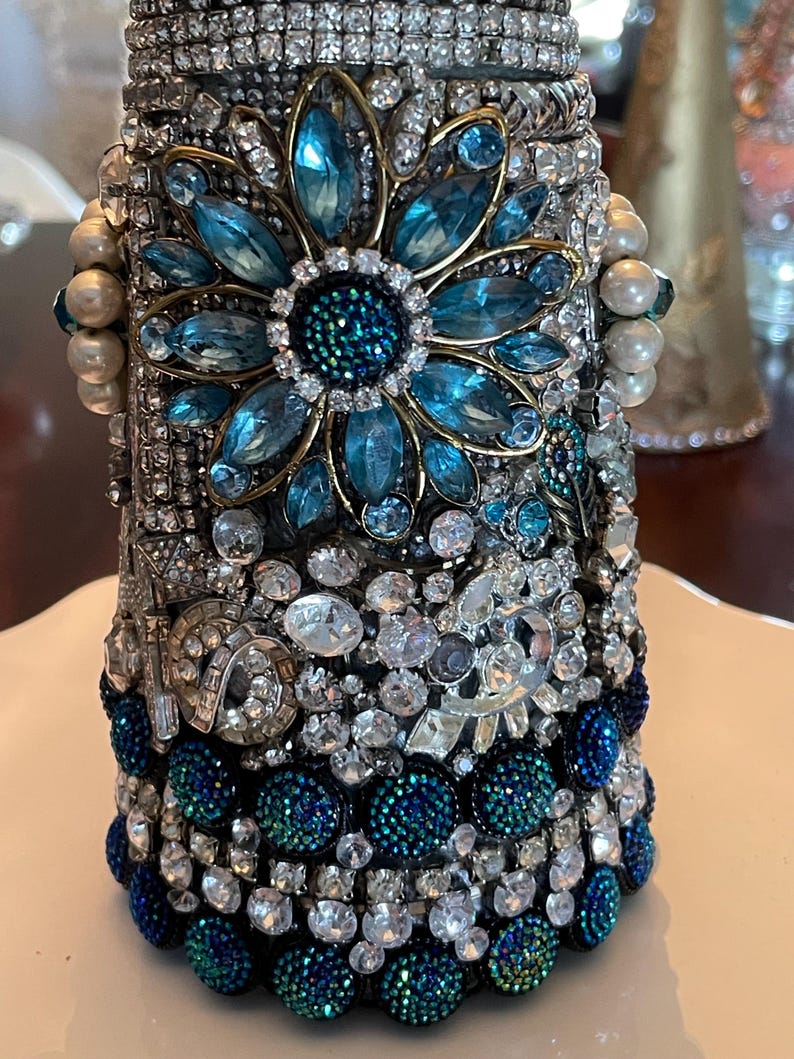 Blue and Silver Vintage Rhinestones and Contemporary Jewelry Cone Tree ...