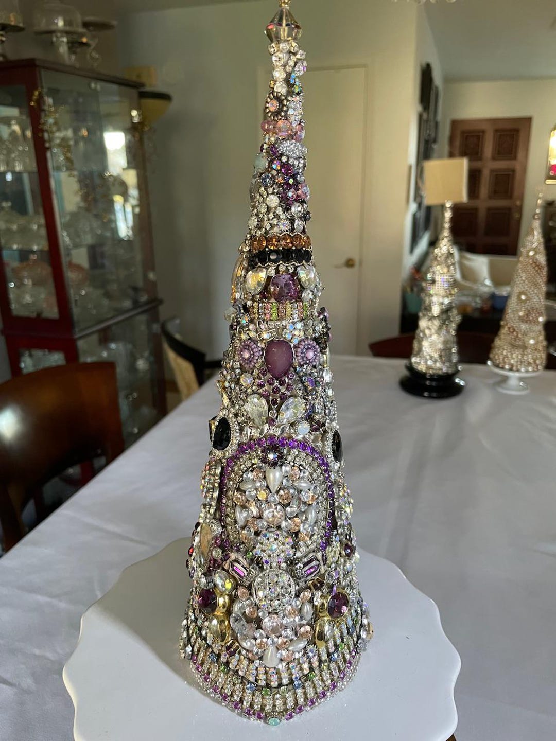 Iridescent Rhinestones With Purple Jewel Accented Cone Tree - Etsy