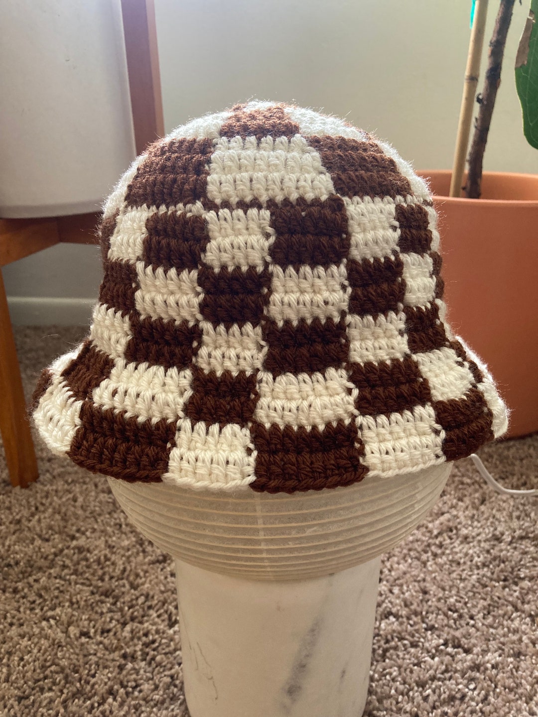 Checkered Crochet Bucket Hat - Etsy