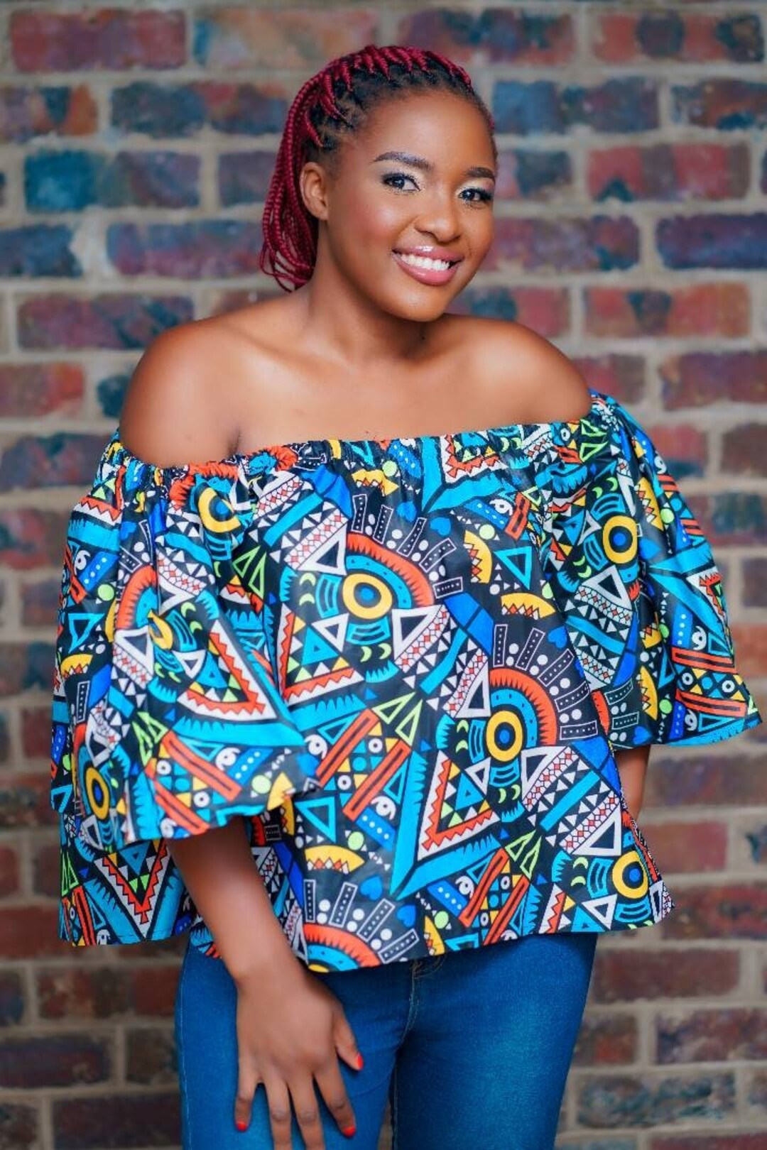 African Print off the Shoulder Puff Sleeve Top - Etsy