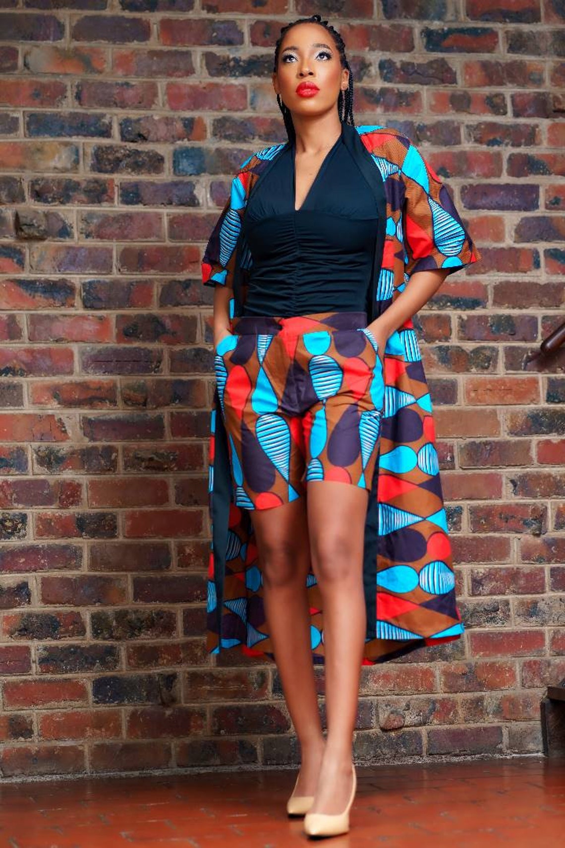 2 Piece African Print Set. Kimono Top and Shorts Set - Etsy