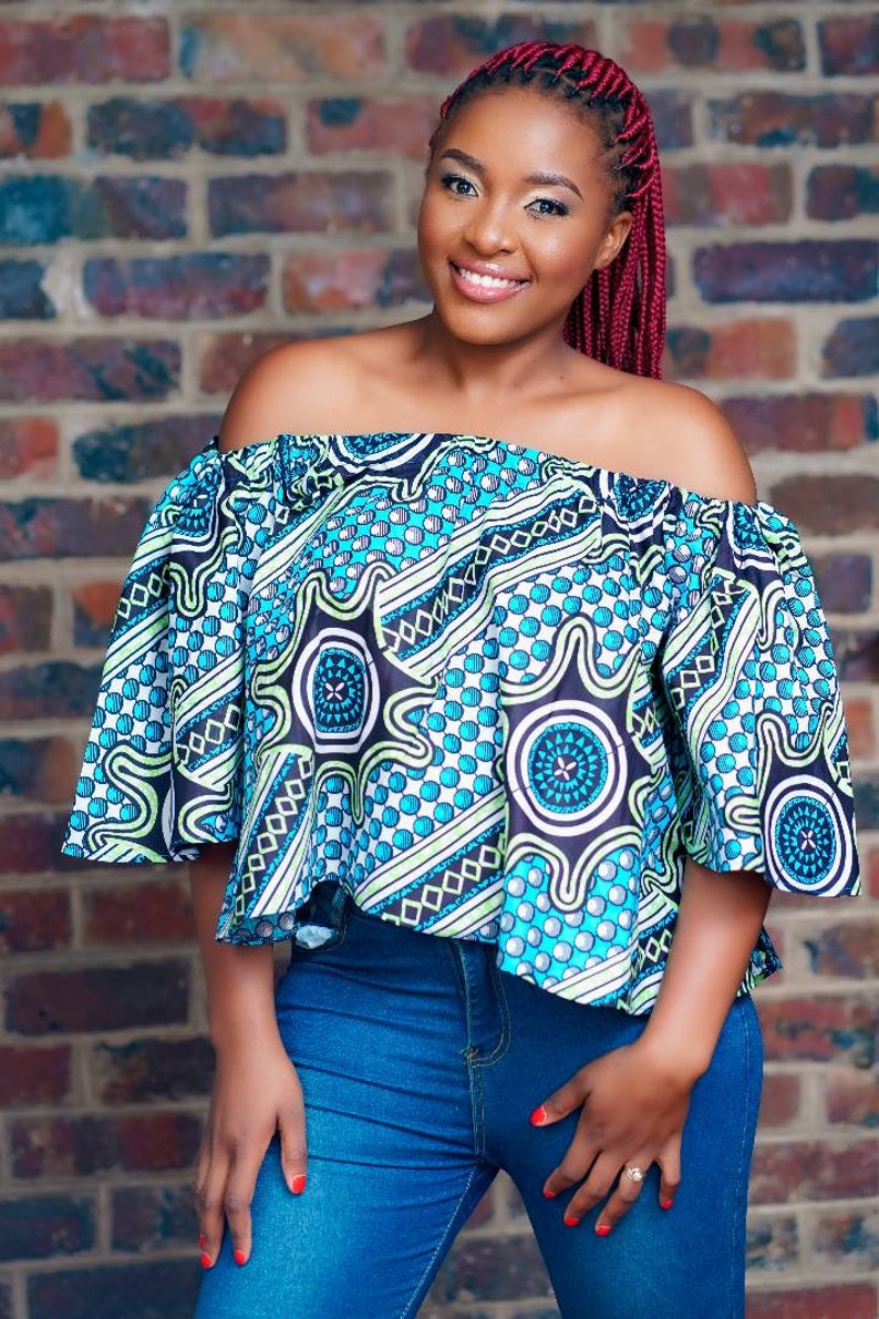 African Print off the Shoulder Puff Sleeve Top - Etsy