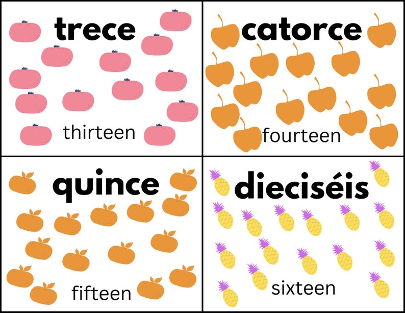 1-20 Printable Spanish Flashcards With Pictures | Bilingual Cards, Kids ...