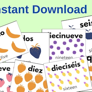 1-20 Printable Spanish Flashcards With Pictures | Bilingual Cards, Kids ...