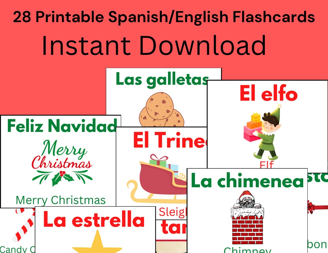 Christmas Bilingual Flashcards | Christmas Spanish Flashcards, Kids ...