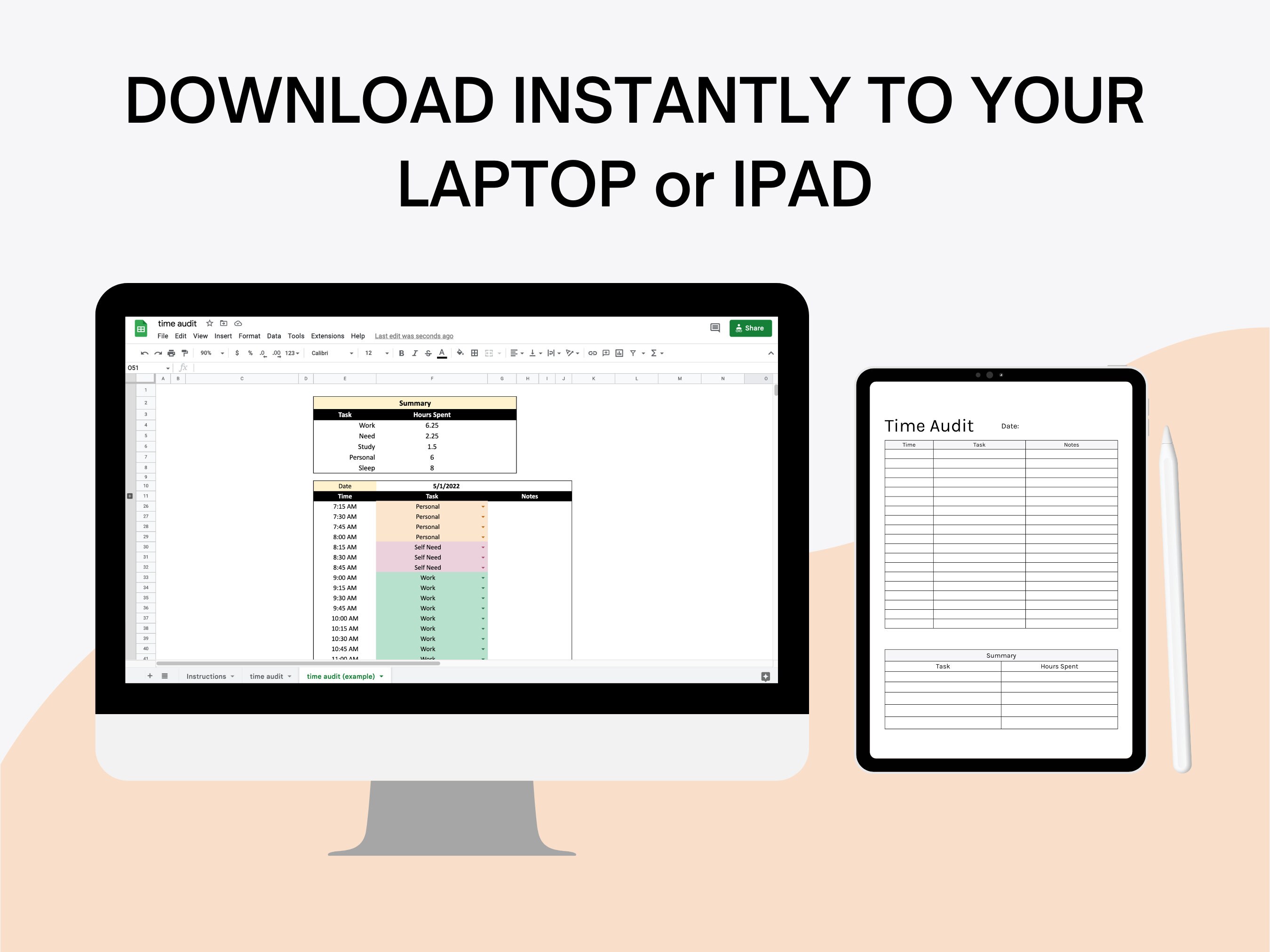 Time Tracker | Printable Time Tracker | Time Tracker Spreadsheet | Time ...