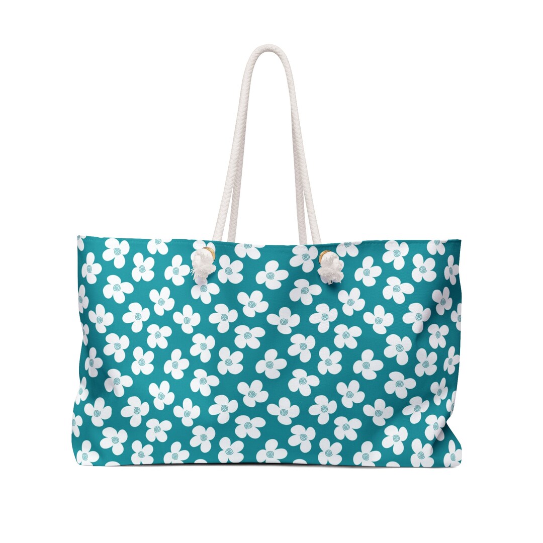 Teal Weekender Bag, Flower Weekender Bag, Beach Bag, Overnight Travel ...