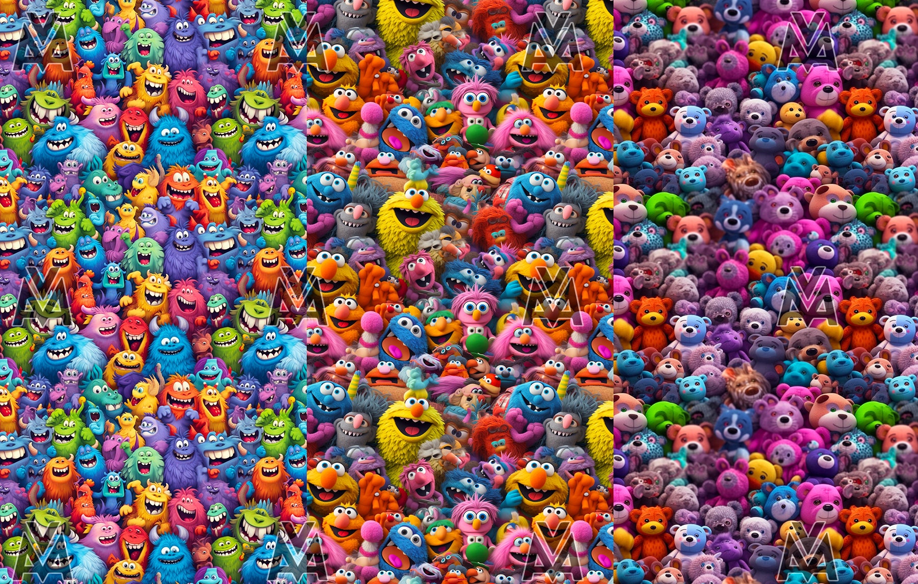 Cute Monsters Furry Creatures Seamless Tiles Puppets Dolls Stuffies ...