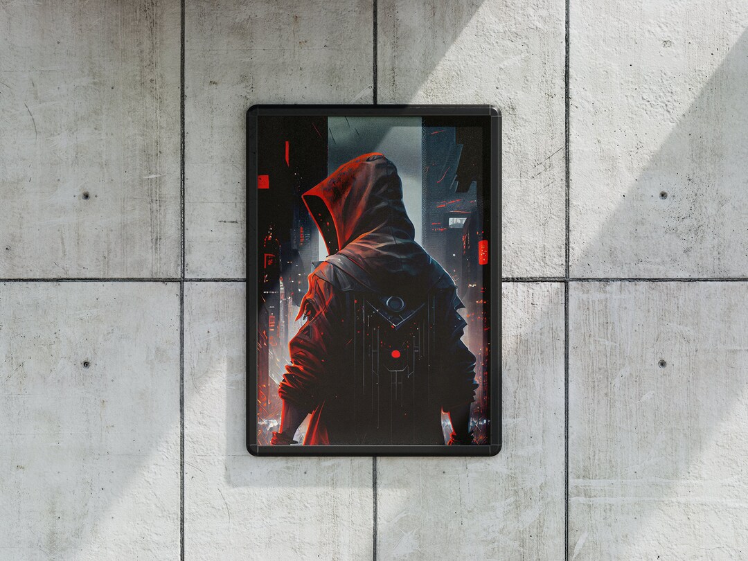 Cyberpunk Hacker Printable Poster Hacker Boy in Hoodie Dark City ...