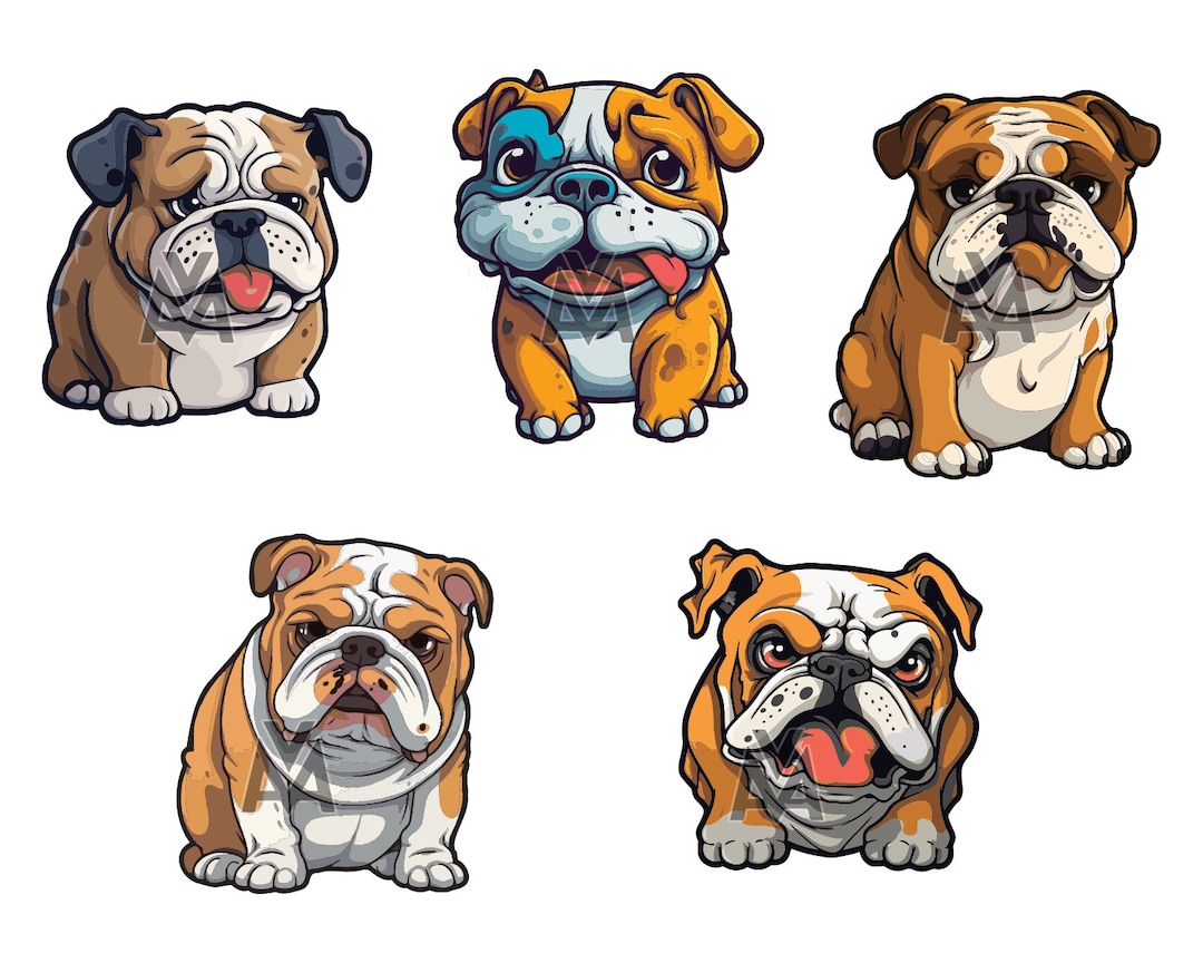 English Bulldogs, Cartoon Style, SVG, PNG, Vector, Cute Adorable Dogs ...
