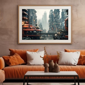 Retro Futuristic Poster, Futuristic City Wall Art, Cyberpunk Poster ...